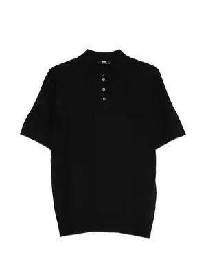 Alpha Studio Buttoned Short-sleeve Polo Shirt - Black