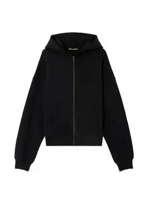 Palm Angels Curved Logo Zip Hoodie - Black
