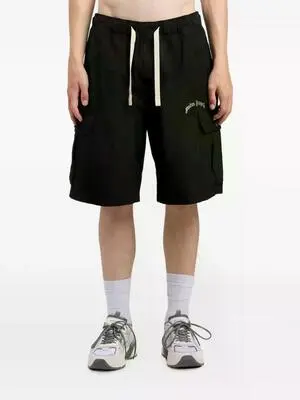 Palm Angels Curved Printed-logo Cargo Shorts - Black