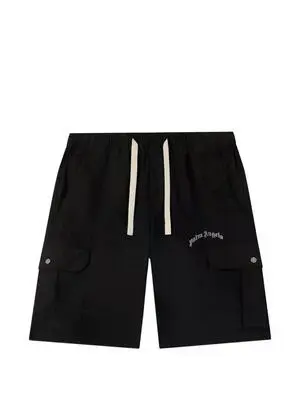 Palm Angels Curved Printed-logo Cargo Shorts - Black