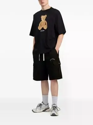 Palm Angels Curved Printed-logo Cargo Shorts - Black