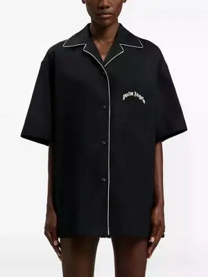Palm Angels Curved-logo Bowling Shirt - Black
