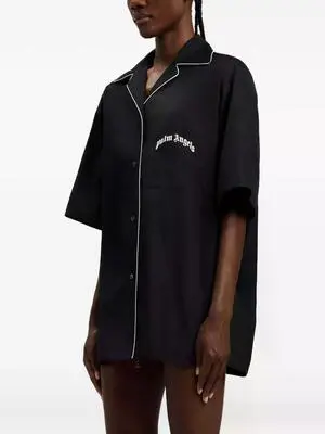 Palm Angels Curved-logo Bowling Shirt - Black