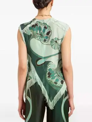 La DoubleJ Fringed Floral Scarf Top - Green