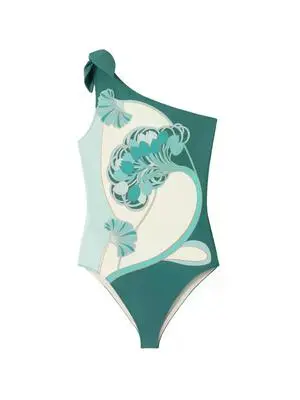La DoubleJ Knot Floral-Print Swimsuit Green