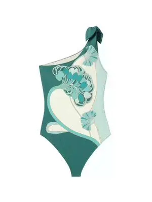 La DoubleJ Knot Floral-print Swimsuit - Green