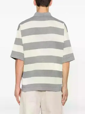 Stone Island 5100042 Striped Raw Hand Organic Cotton + Linen S.i. Marina Polo Shirt - Grey