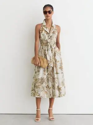 REISS Tate Cotton Safari-print Tailored Midi Dress