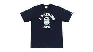 A BATHING APE New Camo College Tee Shirt - Navy Blue