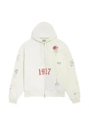 Balenciaga Graphic-Print Zip-Up Hoodie Neutrals