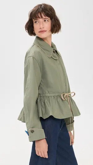 DAMSON MADDER Twill Trench Coat With Detachable Skirt - Sage