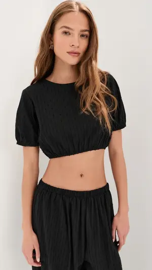 LE BOP Lillian Cropped Blouse - Black