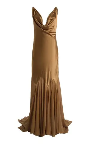 DEME Colleen Cowl-neck Chiffon Gown