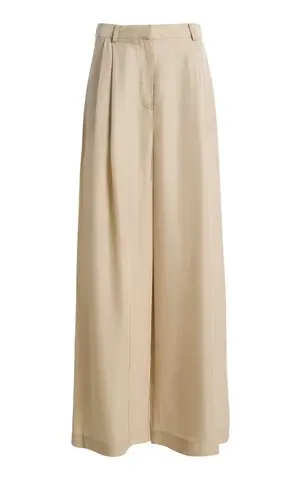 THE FRANKIE SHOP Marfa Pleated Wide Leg Trousers - Brown