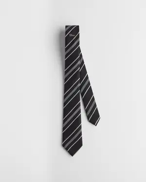 Dior Striped Tie - Black, Gray And White Silk