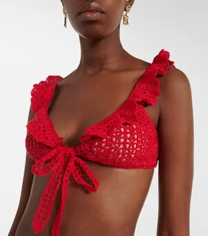 Anna Kosturova Brigitte Crochet Cotton Bra Top - Red