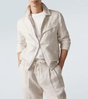Brunello Cucinelli Striped Linen Blouson Jacket - White
