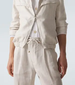 Brunello Cucinelli Striped Linen Blouson Jacket - White