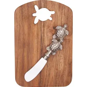 GALLERIE II Sea Turtle Coastal Cheese Board Server With Metal Spreader Set Of 2 - Silver