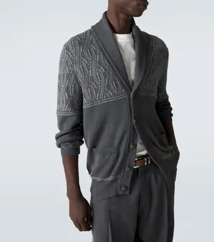Brunello Cucinelli Shawl Collar Jacquard Cotton Cardigan
