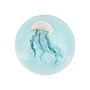 GALLERIE II Sea Glass Sand Jellyfish Slump Glass Coastal Decorative Dish Plate 14 - Blue