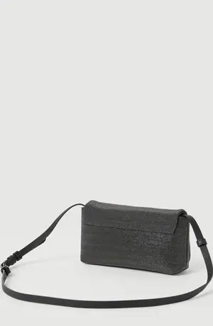 Brunello Cucinelli Grained Leather Flap Bag With Monili Embellishment - Black