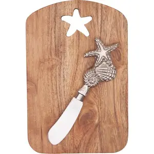 GALLERIE II Sea Star Coastal Cheese Board Server With Metal Spreader Set Of 2 - Silver