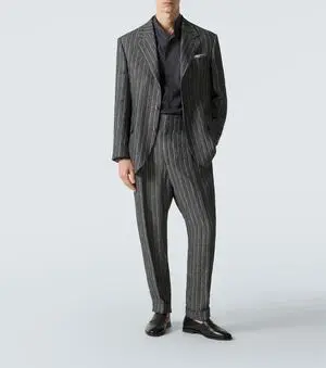 Brunello Cucinelli Chalk Stripe Linen Suit - Grey