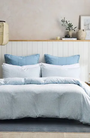 CHRISTY Gingham Yarn Dye Airy Cotton Duvet Cover Sets - Blue