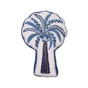 C&F HOME Beaded Indigo Tropical Palm Tree Embellished Woven Shaped Throw Pillow - Blue