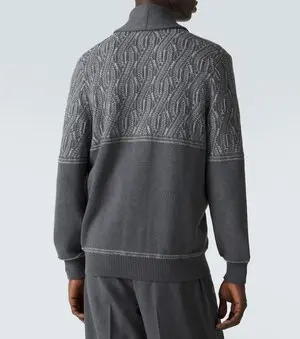 Brunello Cucinelli Jacquard Cotton Shawl Neck Cardigan - Grey