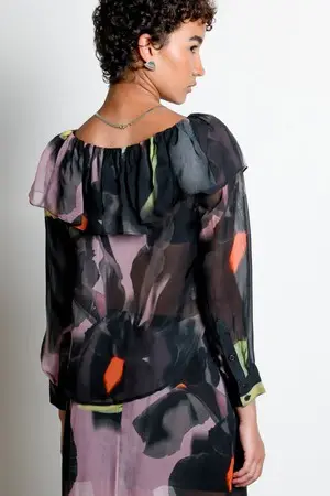 UNTITLED IN MOTION Perennia Ruffle Collar Organza Button-down Top