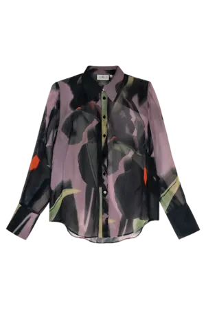 UNTITLED IN MOTION Kali Sheer Organza Long Sleeve Button-down - Shadow Iris