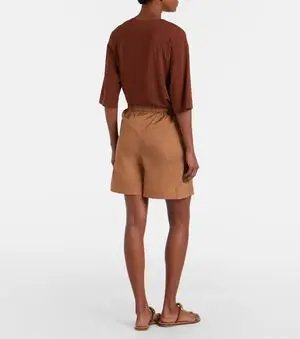 Max Mara Medeola Pleated Cotton-blend Bermuda Shorts - Brown