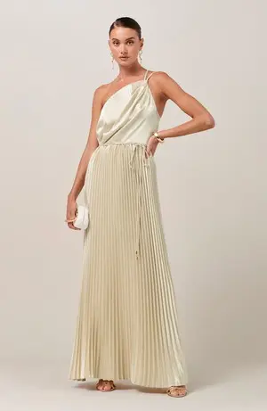 SAVEL Asymmetric Sleeveless Maxi Dress With Adjustable Tie Belt - Cloud