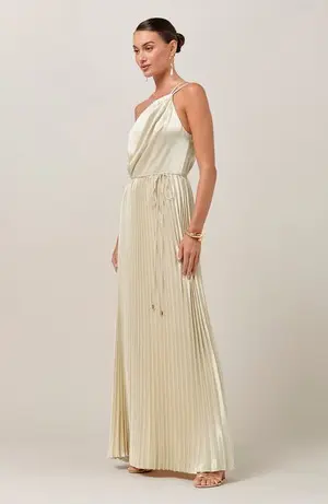 SAVEL Asymmetric Sleeveless Maxi Dress With Adjustable Tie Belt - Cloud