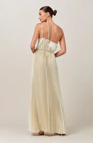 SAVEL Asymmetric Sleeveless Maxi Dress With Adjustable Tie Belt - Cloud