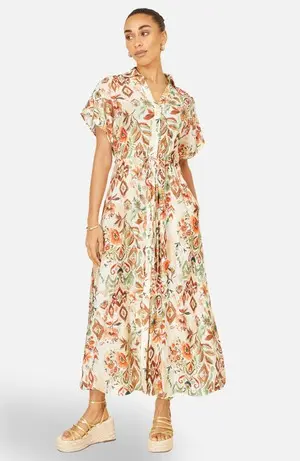 YUMI Relaxed Boho Print Maxi Shirt Dress