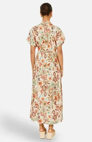 YUMI Relaxed Boho Print Maxi Shirt Dress