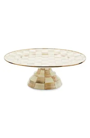 MACKENZIE-CHILDS Check Large Pedestal Platter - Mocha