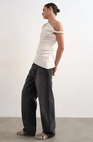 Topshop Twist Asymmetric One-shoulder Top - Ecru