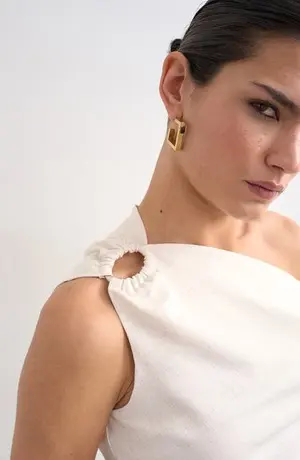Topshop Twist Asymmetric One-shoulder Top - Ecru