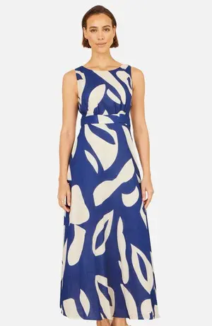 YUMI Cotton Abstract Print Maxi Dress - Navy