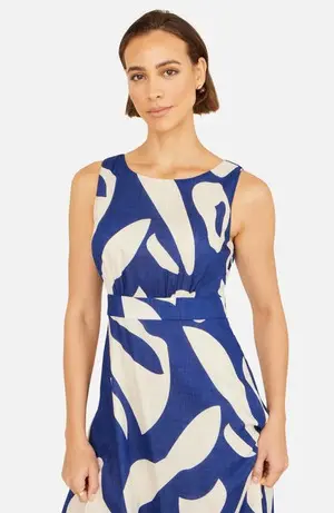 YUMI Cotton Abstract Print Maxi Dress - Navy