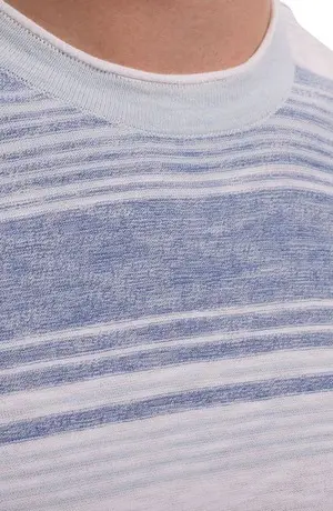 Bugatchi Striped Cotton Crewneck Sweater - Cobalt