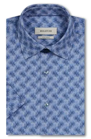 Bugatchi Miles Ooohcotton® Leaf Print Short Sleeve Button-up Shirt - Cobalt