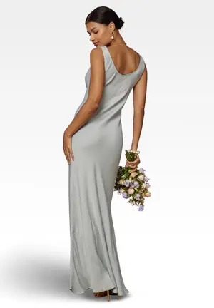MAIDS TO MEASURE Pandy Satin Cowl Bridesmaid Dress - Duck Egg