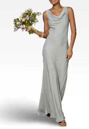 MAIDS TO MEASURE Pandy Satin Cowl Bridesmaid Dress - Duck Egg