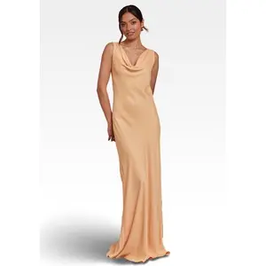 MAIDS TO MEASURE Pandy Satin Cowl Bridesmaid Dress - Peach