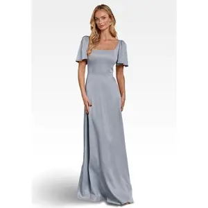 MAIDS TO MEASURE Clemmie Satin Bridesmaid Dress - Duck Egg